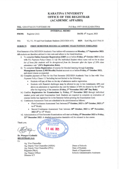 YEARS 2, 3, 4 & POSTGRADUATE FIRST SEMESTER 2023/2024 ACADEMIC YEAR ...