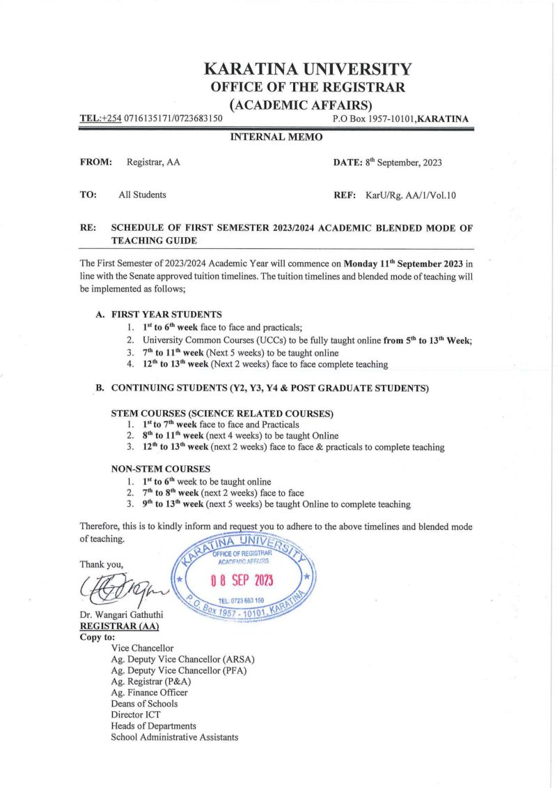 SCHEDULE OF FIRST SEMESTER 2023/2024 ACADEMIC BLENDED MODE OF TEACHING ... SCHEDULE OF FIRST SEMESTER 2023/2024 ACADEMIC BLENDED MODE OF TEACHING ...
