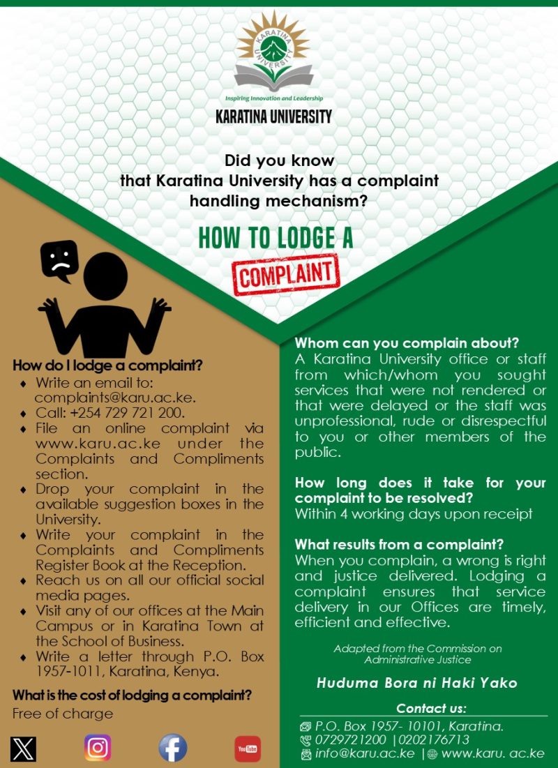 COMPLAINT HANDLING MECHANISM – Karatina University | Inspiring ...