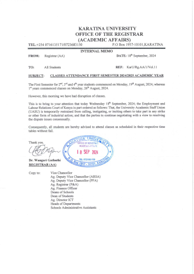 CLASSES ATTENDANCE FIRST SEMESTER 2024/2025 ACADEMIC YEAR – Karatina ...